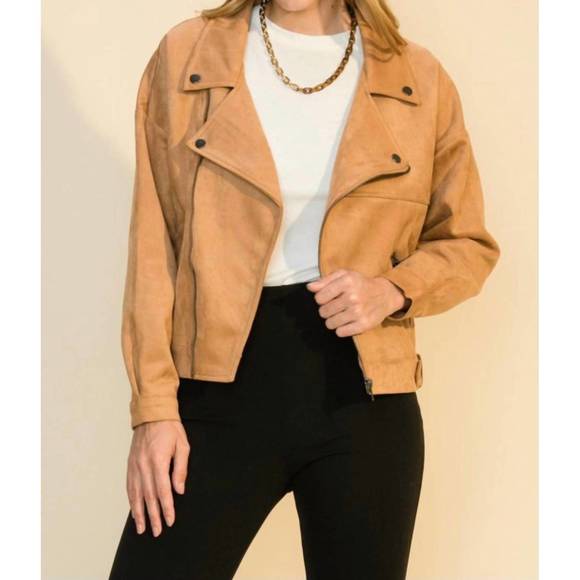 HYFVE | Jackets & Coats | New Hyfve Zipup Biker Jacket In Camel Suede ...